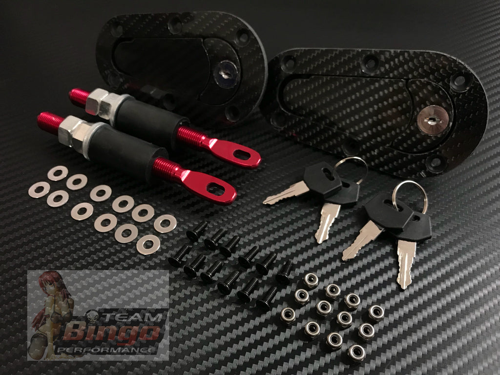 D1 SANKO Carbon Fiber Bonnet Pin Set ( Locking ) Flush Mount Hood Latc ...