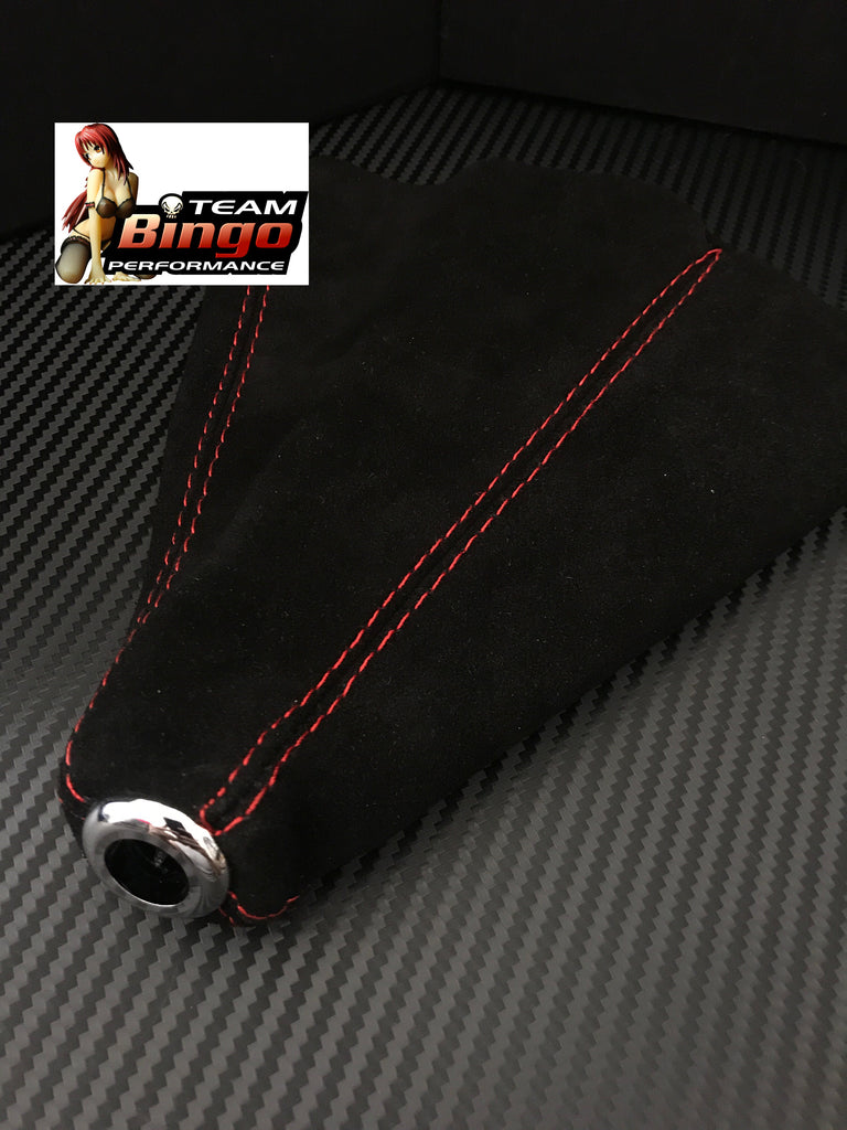 Universal Gear Shifter Boot Black Red Stitch Leather, Suede or Carbon ...